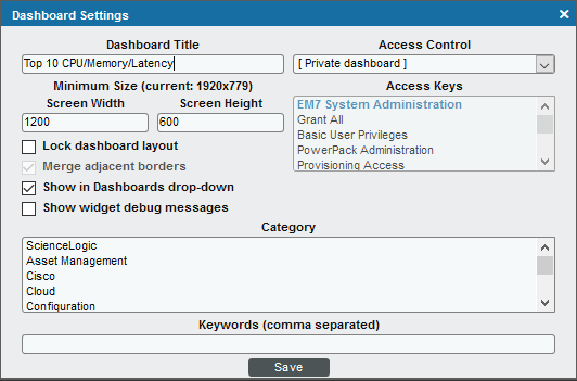 Example Dashboard Using Top-N Widgets and Context