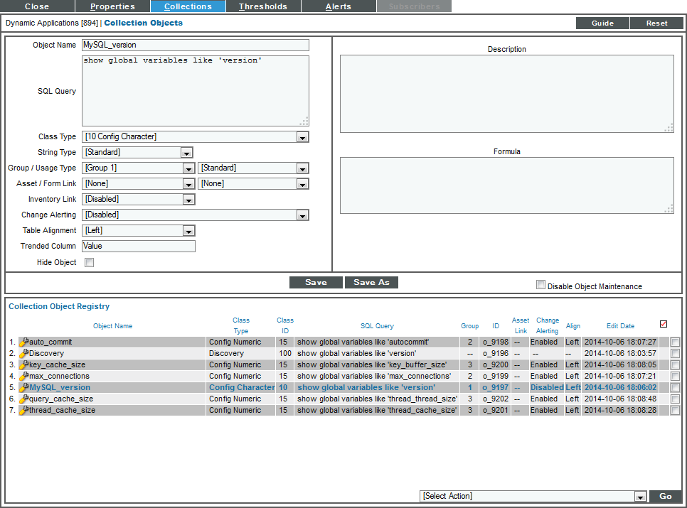 Example of a Database Configuration Dynamic Application