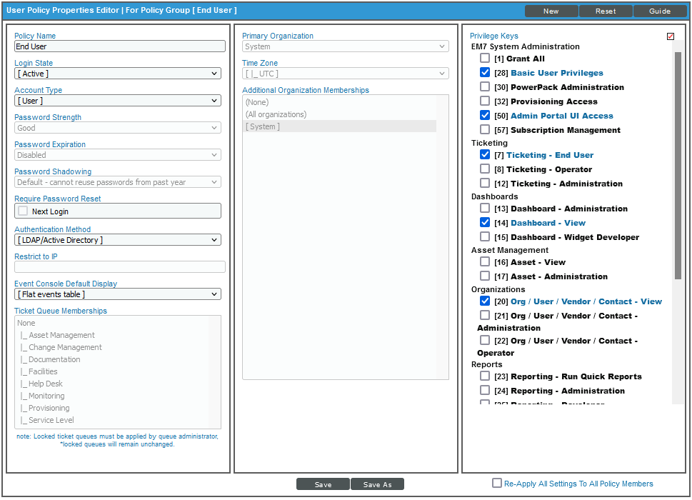 Configuring User Policies